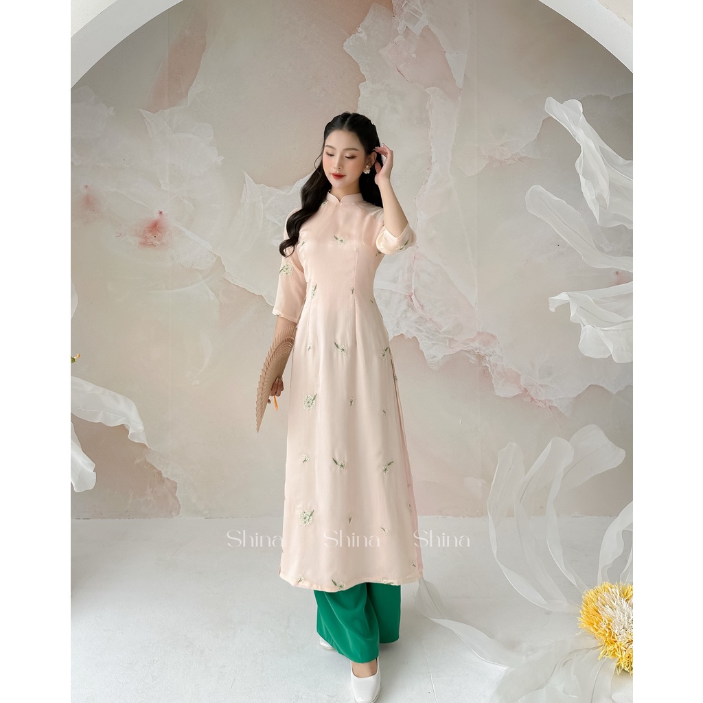 Áo dài Shina - Áo dài cao cấp thêu hoa cẩm tú | Shopee Việt Nam