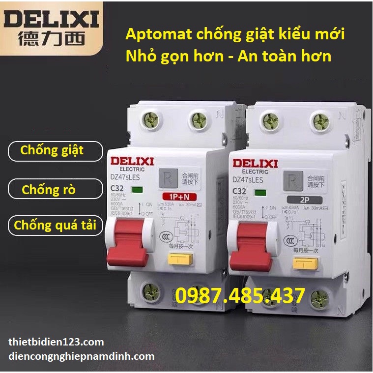 Aptomat Chống giật chống rò - chống quá tải RCBO DELIXI DZ47sLES 16A, 20A, 25A, 32A, 40A,63A ...