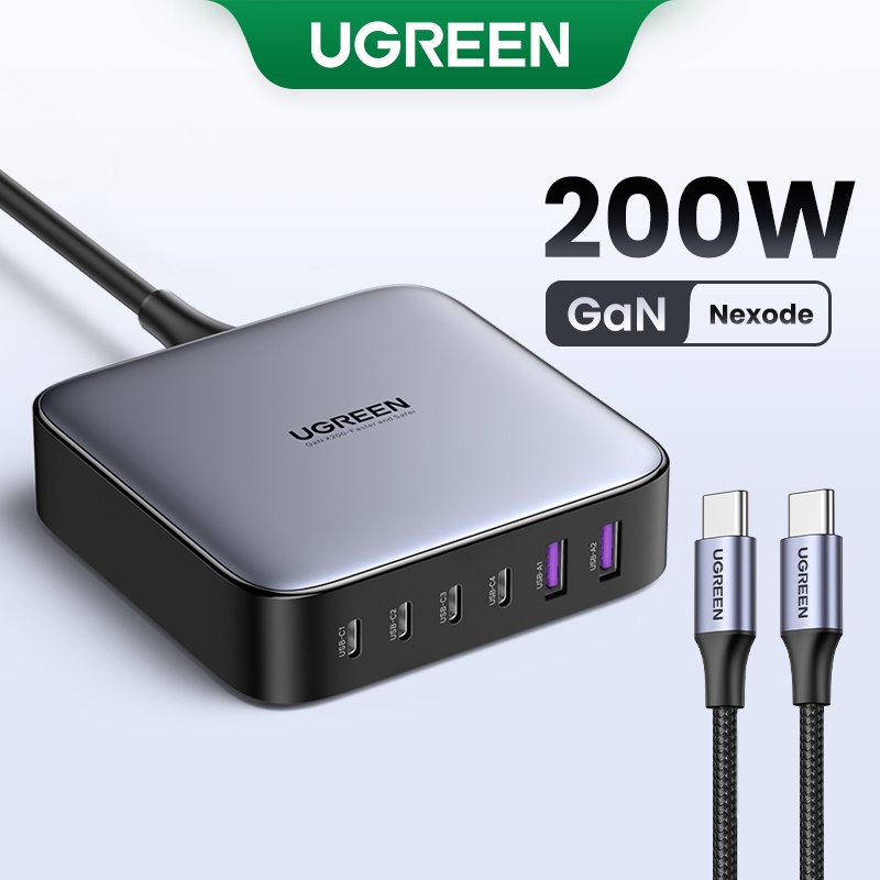 Bộ sạc máy tính để bàn USB C UGREEN Nexode 200W - 6 cổng GaN PD Bộ sạc nhanh Trạm sạc USB Bộ ...