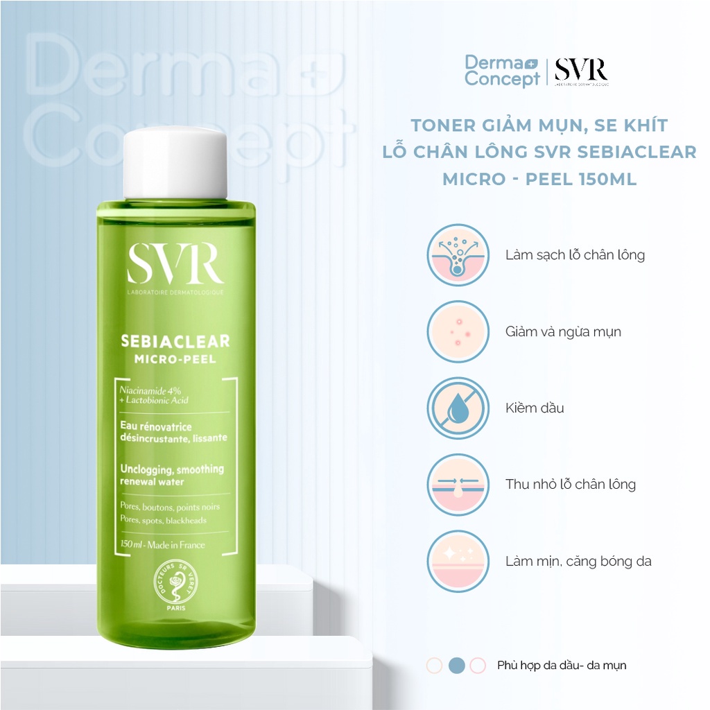 Toner giảm mụn, se khít lỗ chân lông SVR Sebiaclear Micro-peel 150ml ...