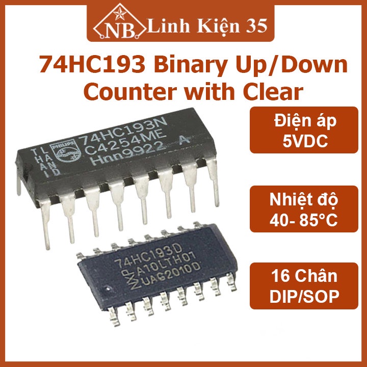 IC chức năng 74HC193 Binary Up/Down Counter with Clear chân cắm, chân ...