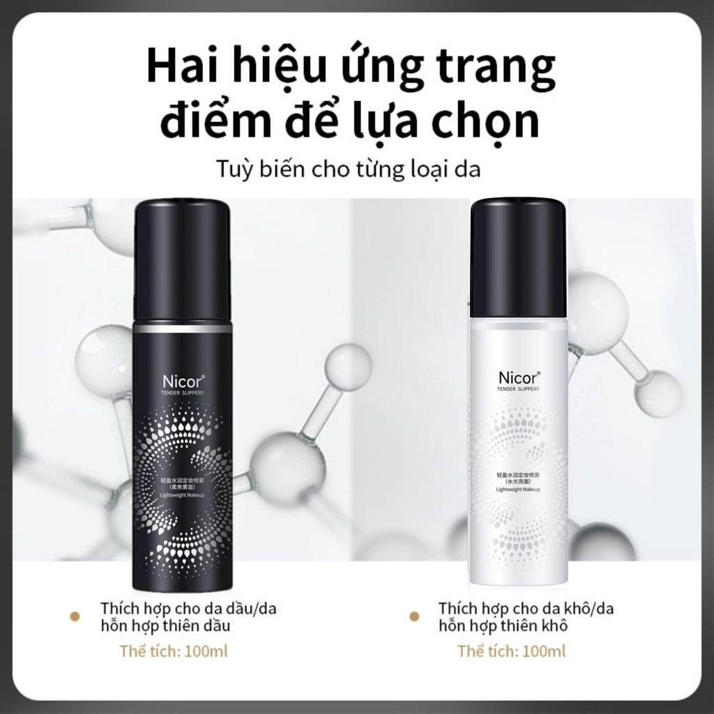 Xịt khóa trang điểm cố định lớp make up 12 giờ NICOR 100ml căng bóng ...