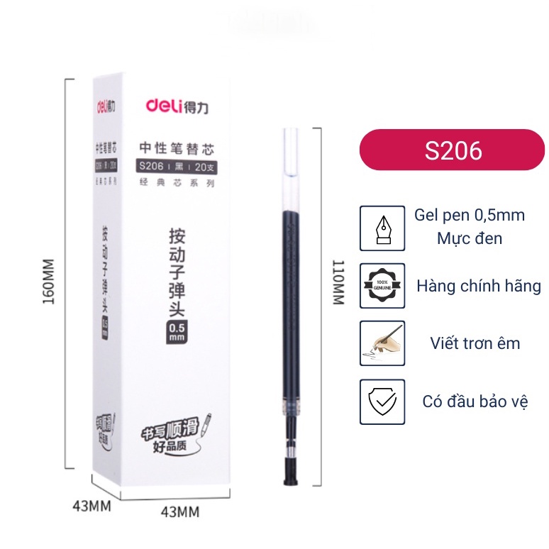 Ngòi bút gel Deli S206 0,5mm dùng thay thế cho bút bi bấm A057B, A575 ...