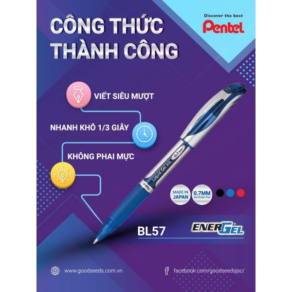 Bút ký Pentel Energel Liquid Gel Ink BL57 nét 0.7mm mực xanh (Chính ...