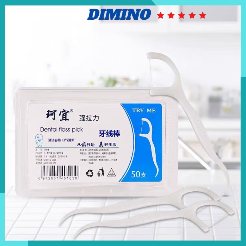 Hộp 50 tăm chỉ nha khoa vệ sinh kẽ răng chân nướu chuyên dụng Dimino ...