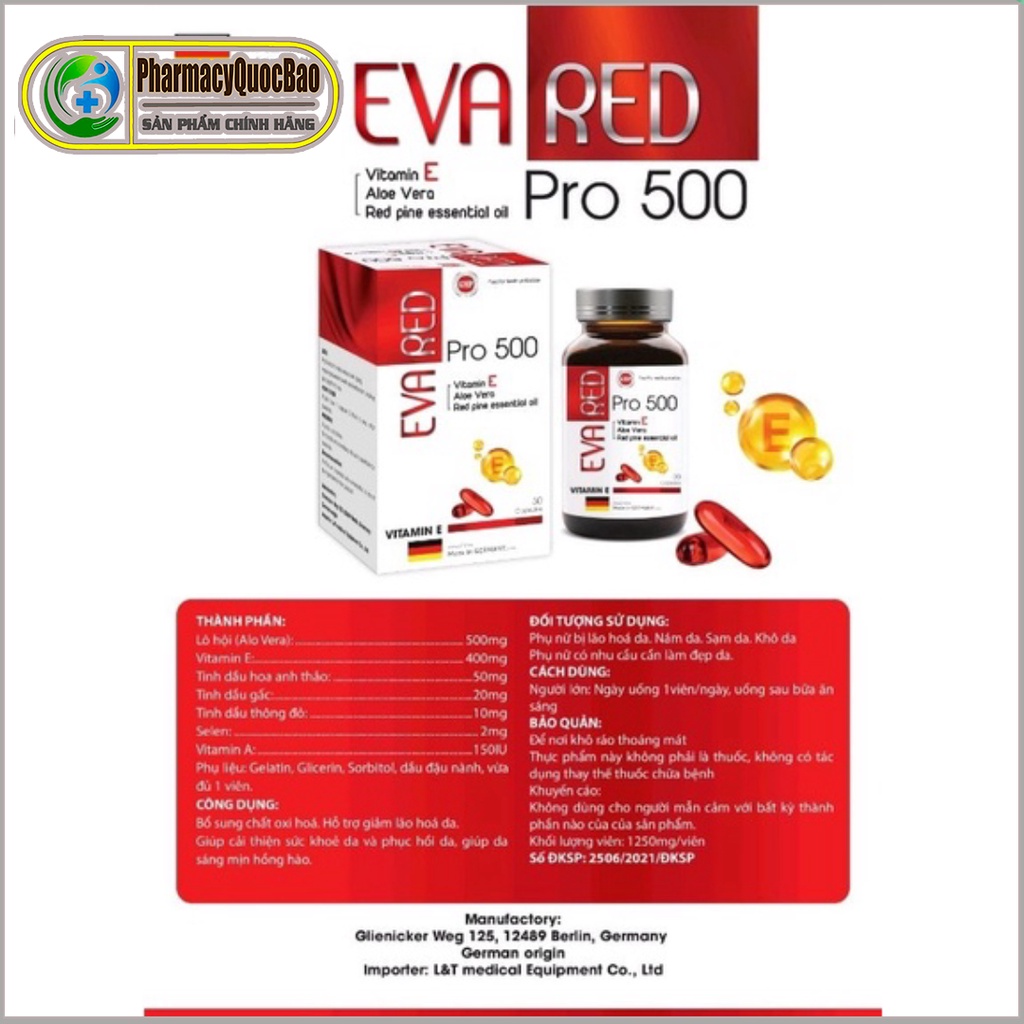 Viên uống đẹp da Vitamin E đỏ Eva Red Pro 500 - Hộp 30 viên ( Nhập Khẩu ...