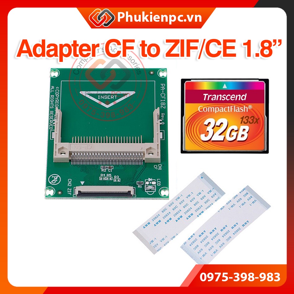 Adapter chuyển đổi thẻ nhớ CF sang ZIF CE 1.8 inch. Thay ổ cứng ZIF 1,8 ...