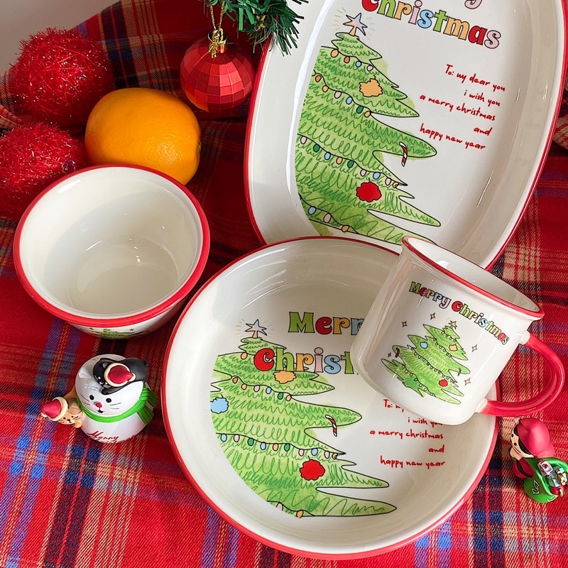 4 món đĩa bát con và ly Merry Christmas ấm áp | Shopee Việt Nam