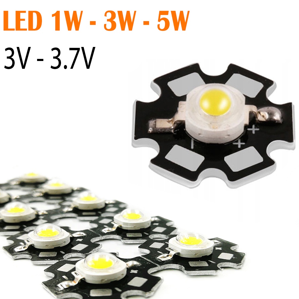 Chip Led 3V - 3.7V (1W, 3W, 5W) Đã hàn sẵn Đế tản nhiệt 20mm, Bóng Led ...