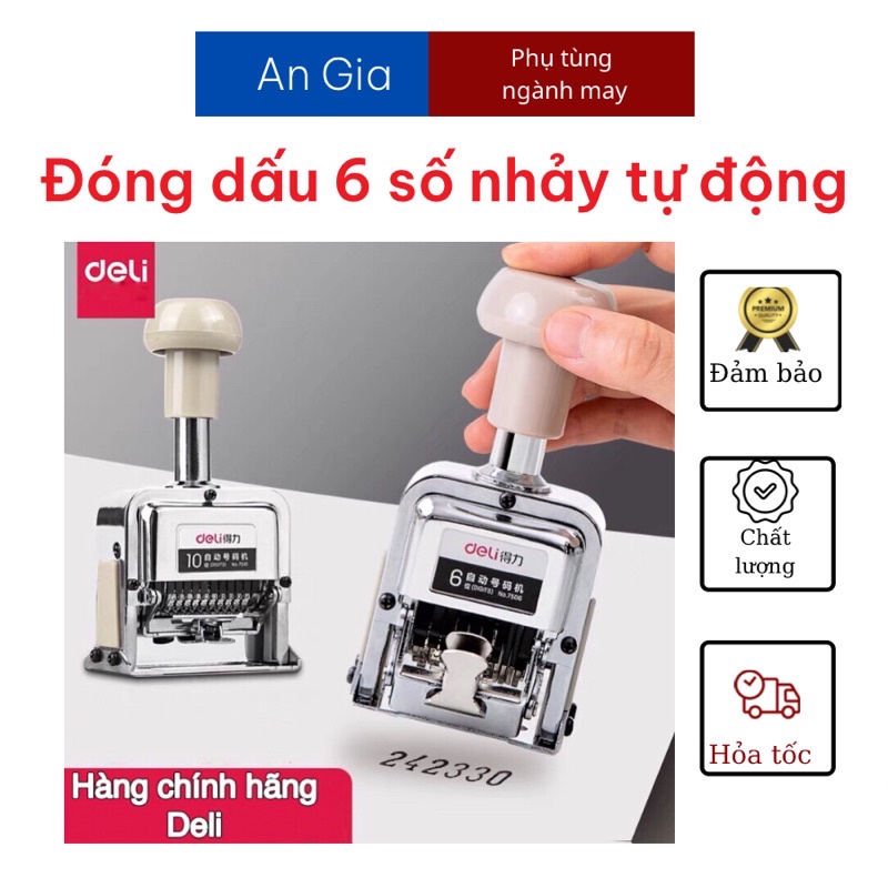 Dập số đánh số 6 số nhảy tự động kèm mực lọ mực Deli 7506 | Shopee Việt Nam