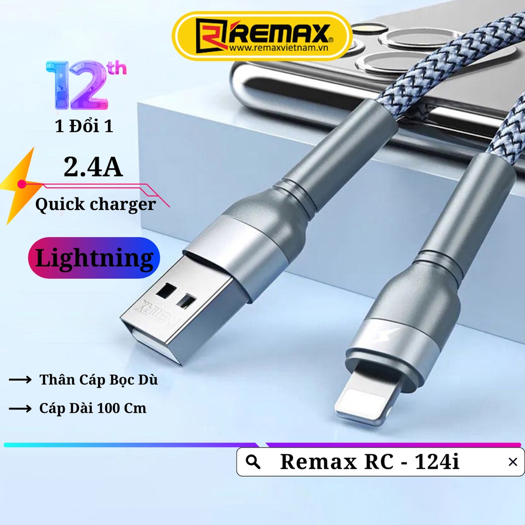 Dây sạc chính hãng Remax 124i hỗ trợ sạc nhanh 12w cho 14 max trở xuống ...