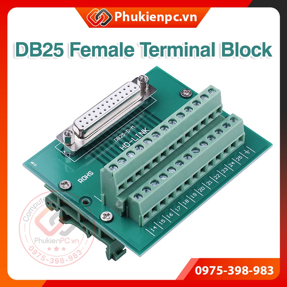 Đầu nối DB25 LPT Female Terminal Block, vặn vít, cài thanh ray. cho máy ...