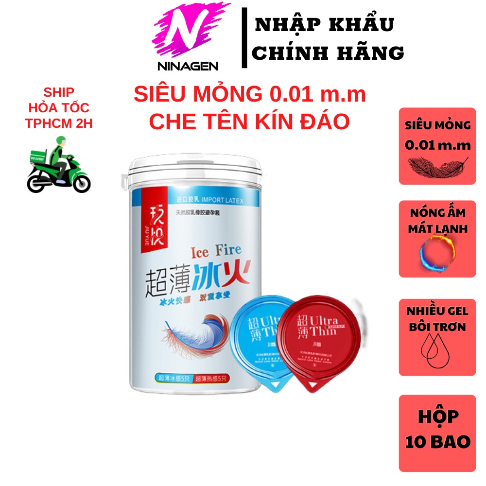 Bao cao su JIU YUE Ice Fire siêu mỏng 001, mát lạnh, nóng ấm nhiều gel ...