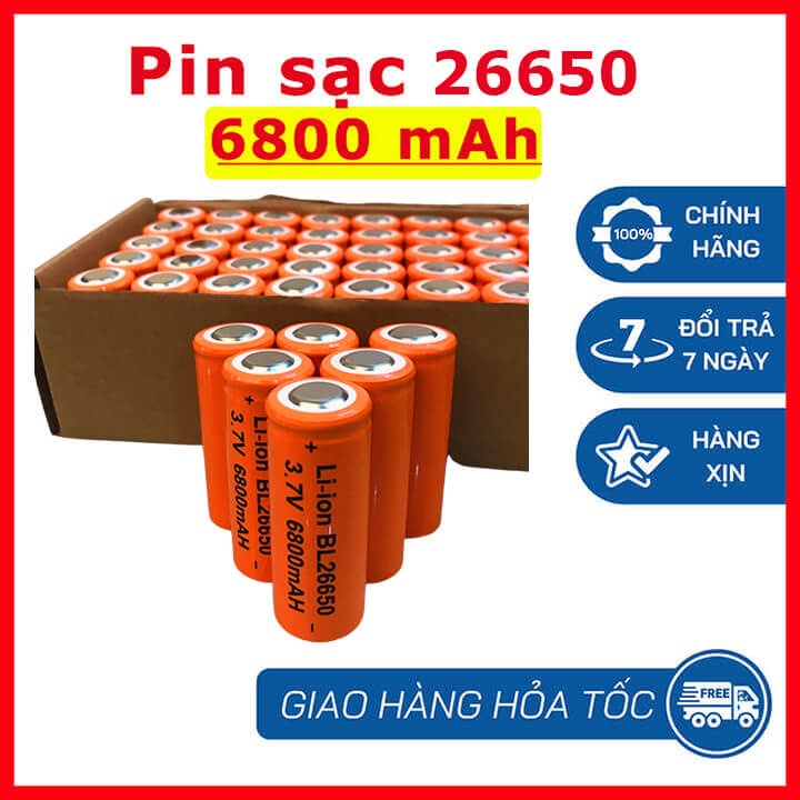 Pin sạc 26650 Dung lượng 6800mah, dòng xả cao cho đèn pin đa năng, sạc ...
