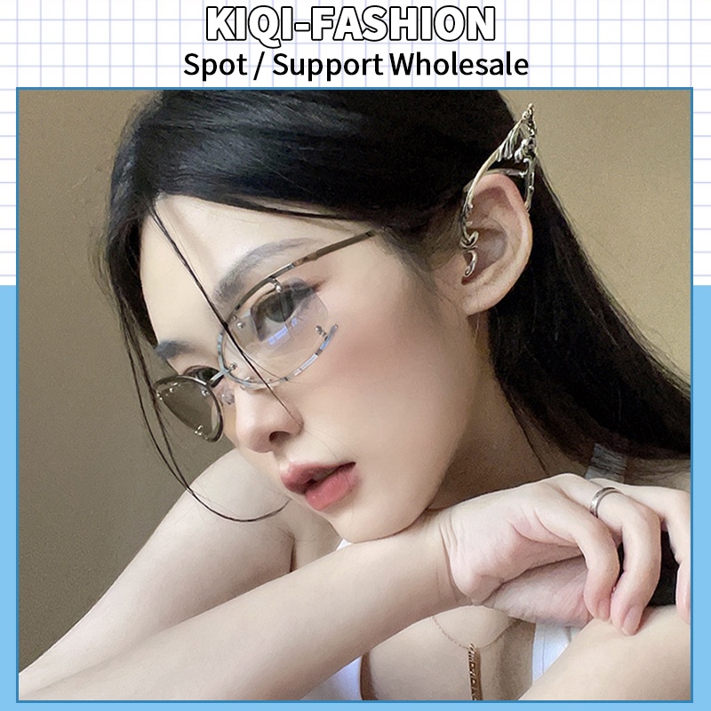 (KIQI-FASHION) COD Kính Mát Nửa Gọng Kim Loại Y2K Phong Cách Âu Mỹ Chất ...