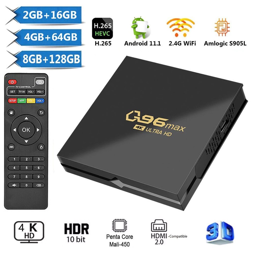Androi TV Box Q96 Max Thông Minh mini 4gb + 64gb , Android 10.0 Amlogic S905L Quad Core 2.4G ...