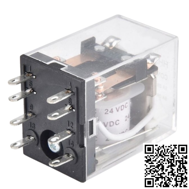 Rơ le MY2N-J trung gian, relay kiếng loại 8 chân dẹp nhỏ có đèn điện áp 12VDC, 24VDC, 220VAC ...