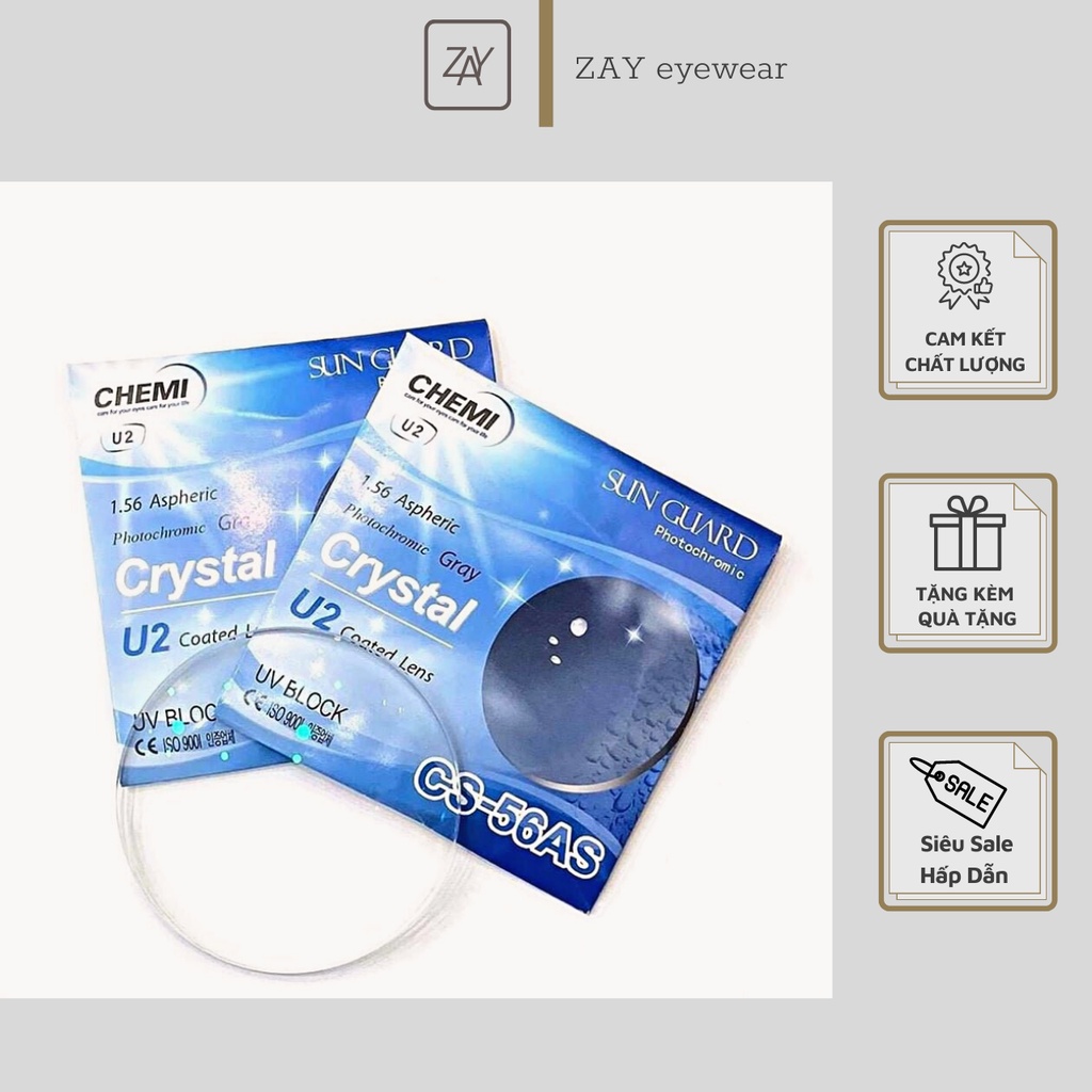 Tròng kính Đổi màu Chemi U2 Photochromic 1.56 1.60 ASP UV400 chính hãng | Shopee Việt Nam