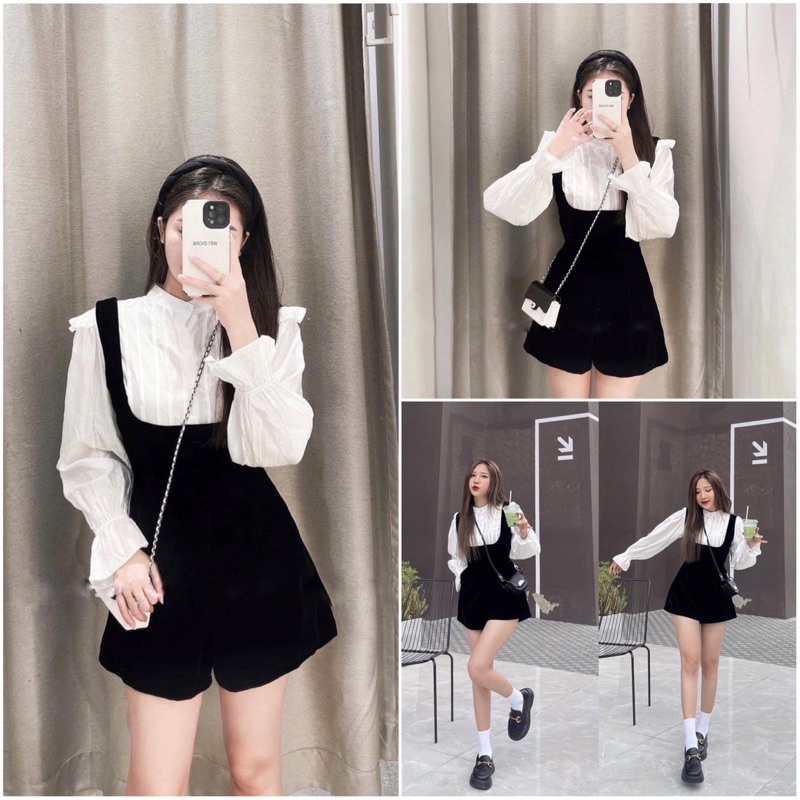 🛍 Set yếm nữ 🛍Jum đùi - Jump quần áo yếm- Set yếm nhung mix áo trong ...