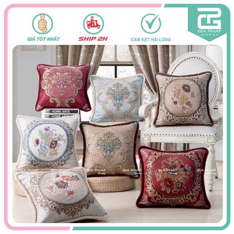 Vỏ gối tựa lưng sofa - vỏ gối tựa lưng thêu nổi cho ghế gỗ cao cấp ...