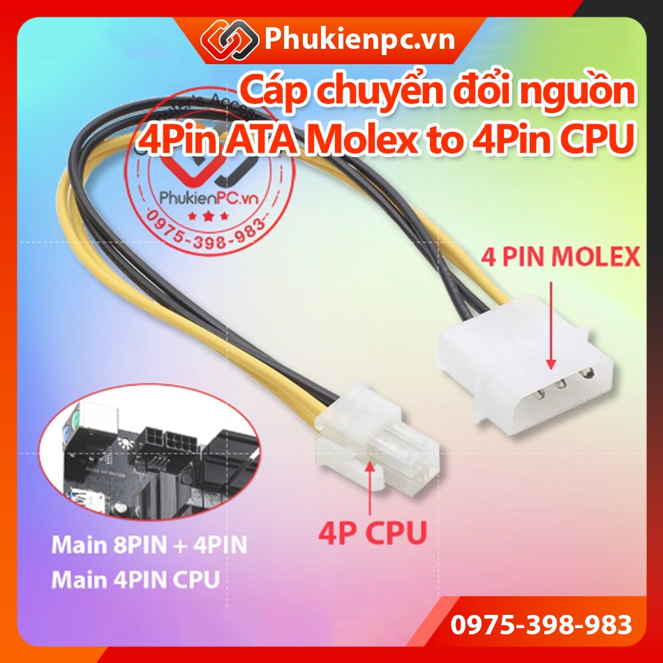 Dây cáp chuyển đổi nguồn Molex ATA 4pin sang 4pin CPU Mainboard 12V ...