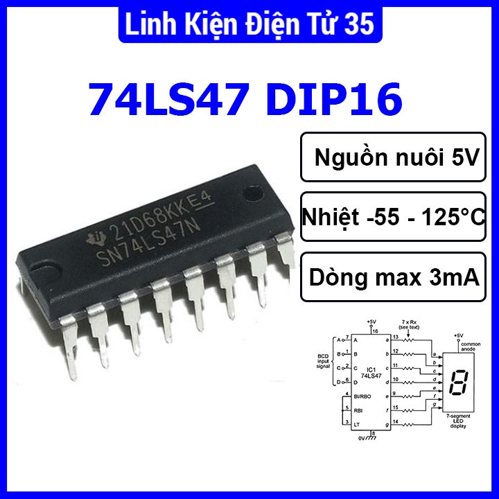 Linh kiện IC 74LS47 điều khiển led 7 đoạn bằng mã BCD (to 7-segment ...