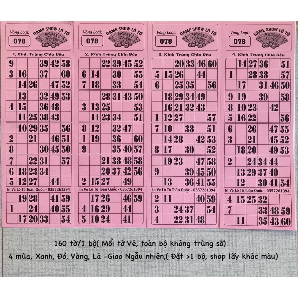 Bộ Vé Lô tô 60 SỐ- Thẻ BINGO 75 SỐ- Vé Dò Loto ( Lô tô) Cho Tết Thêm ...
