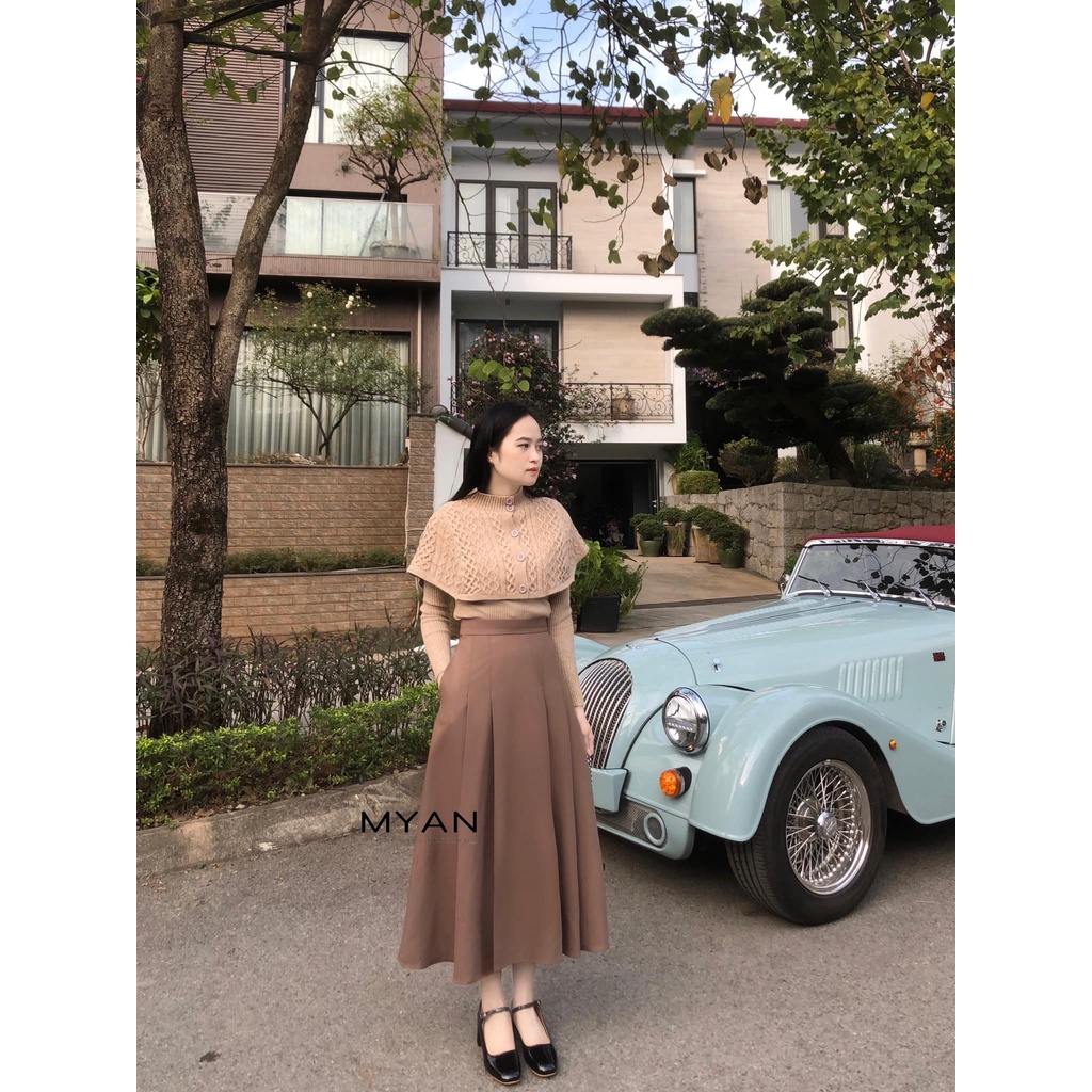 MYAN DESIGN Chân Váy Midi Xoè Dáng Dài Zuýp Xếp Ly To Màu Basic Be Nâu ...