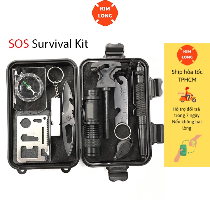 Hộp Dụng Cụ Dã Ngoại Sinh Tồn SOS Survival Kit Gồm Nhiều Món Như La Bàn Dao Đèn Pin | Shopee ...