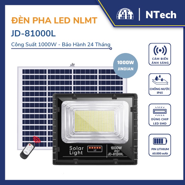 Đèn Năng Lượng Mặt Trời, Đèn Pha JinDian JD-81000L Công Suất 1000W - Mẫu Mới 2022, Khung Nhôm ...