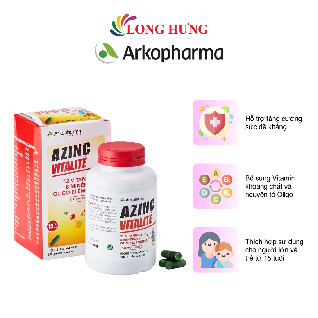 Viên uống Arkopharma Azinc Vitalite bổ sung vitamin và khoáng chất (60 ...