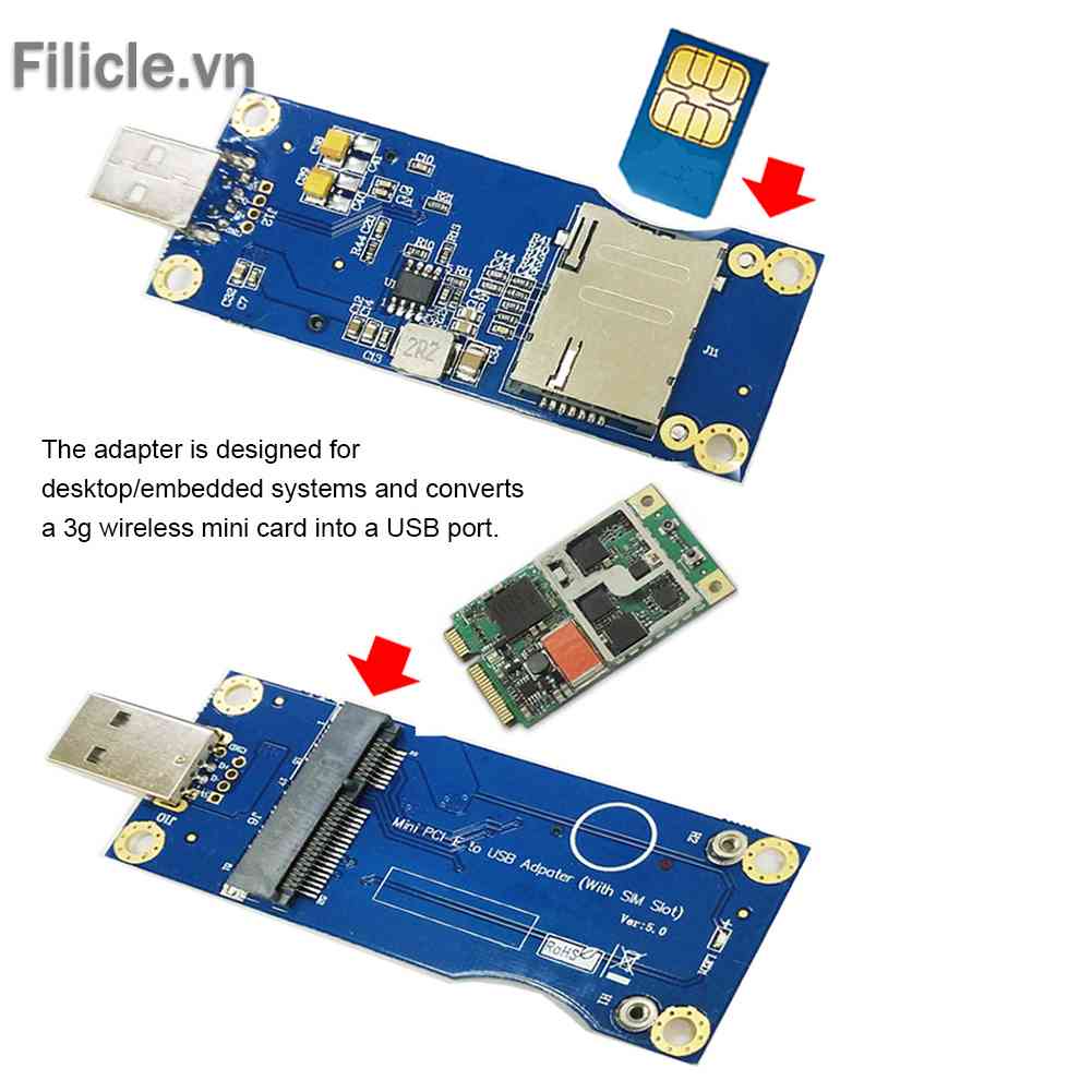 Card Chuyển Đổi PCI-E Sang USB + Khe SIM 6 / 8pin Cho Mô Đun WWAN LTE ...