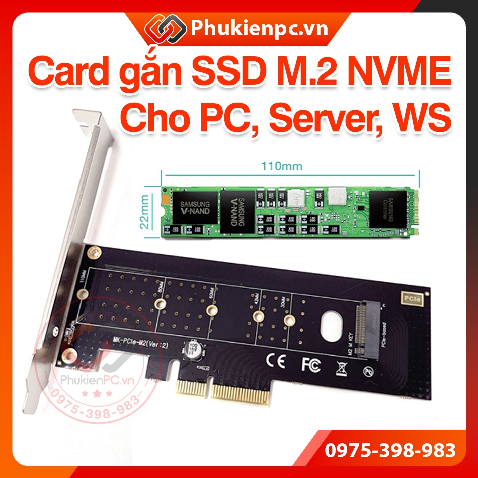 Card PCIE 4X gắn ổ cứng SSD M.2 NVMe 22110, 2280 cho máy tính PC ...