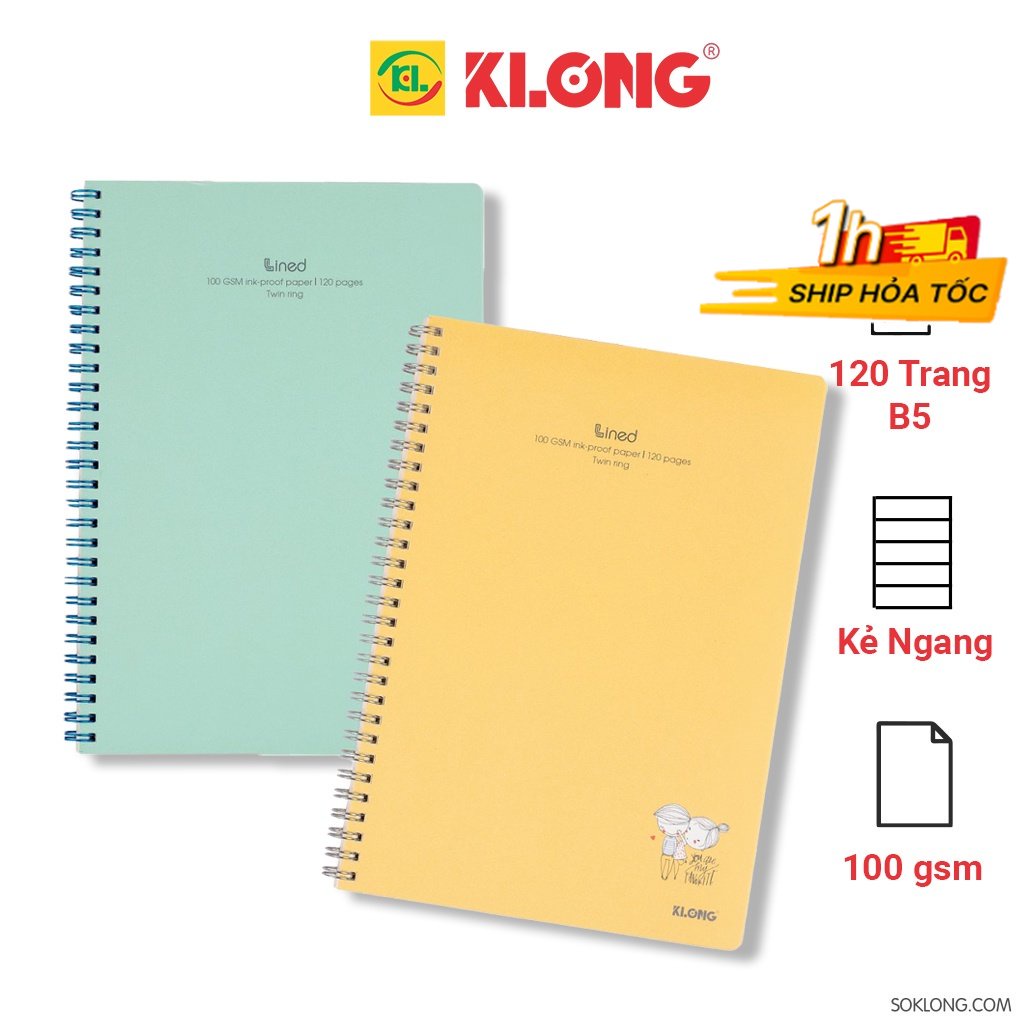 Vở bìa nhựa lò xo kép B5 Lined 120 trang kẻ ngang VPPKLONG, tập sổ ...