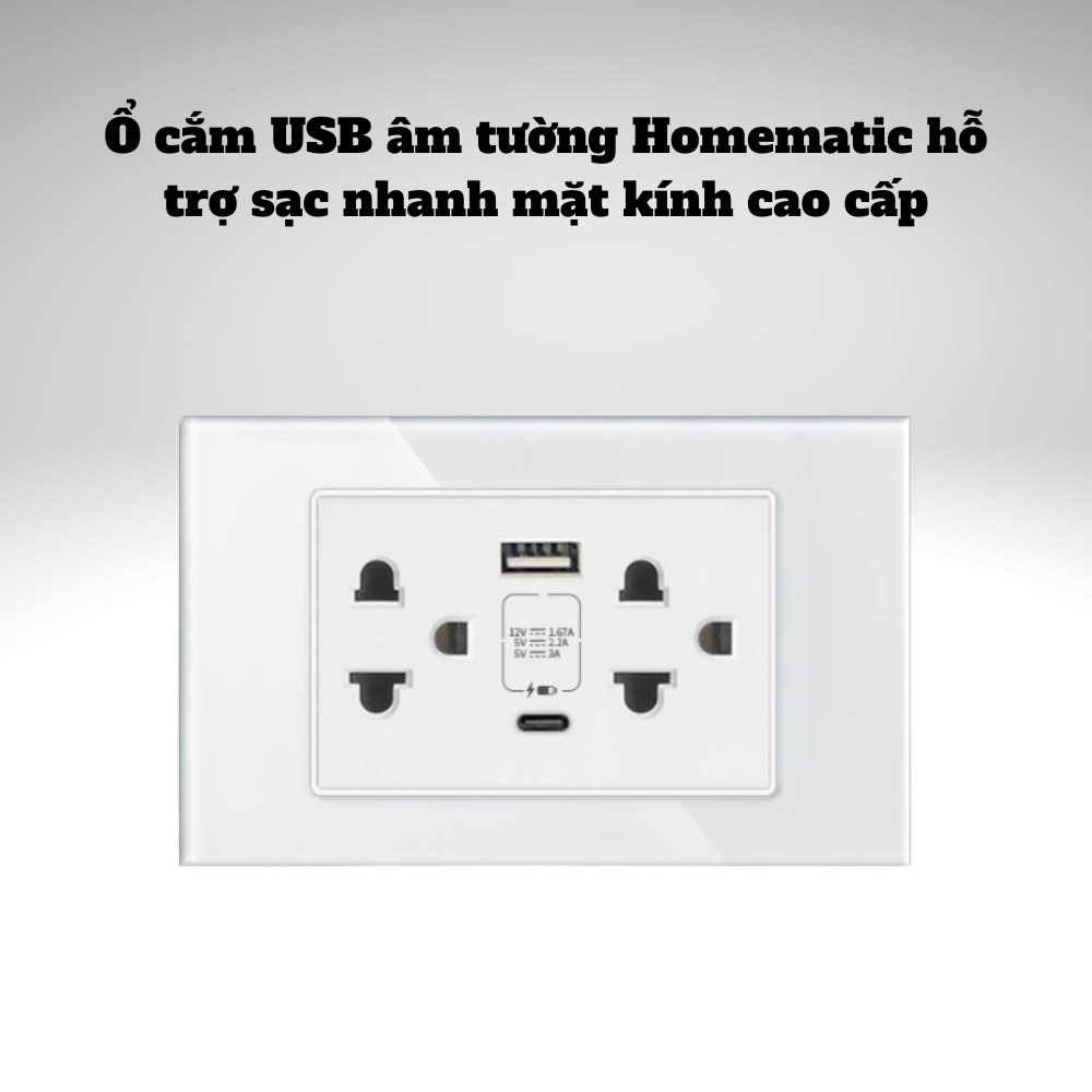 Ổ cắm USB âm tường Homematic hỗ trợ sạc nhanh mặt kính cao cấp | Shopee ...