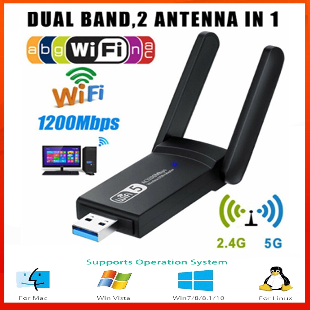 USB Wifi USB thu Wifi Có Anten không dây 5GHz 2.4GHz 1200Mbps cho máy ...