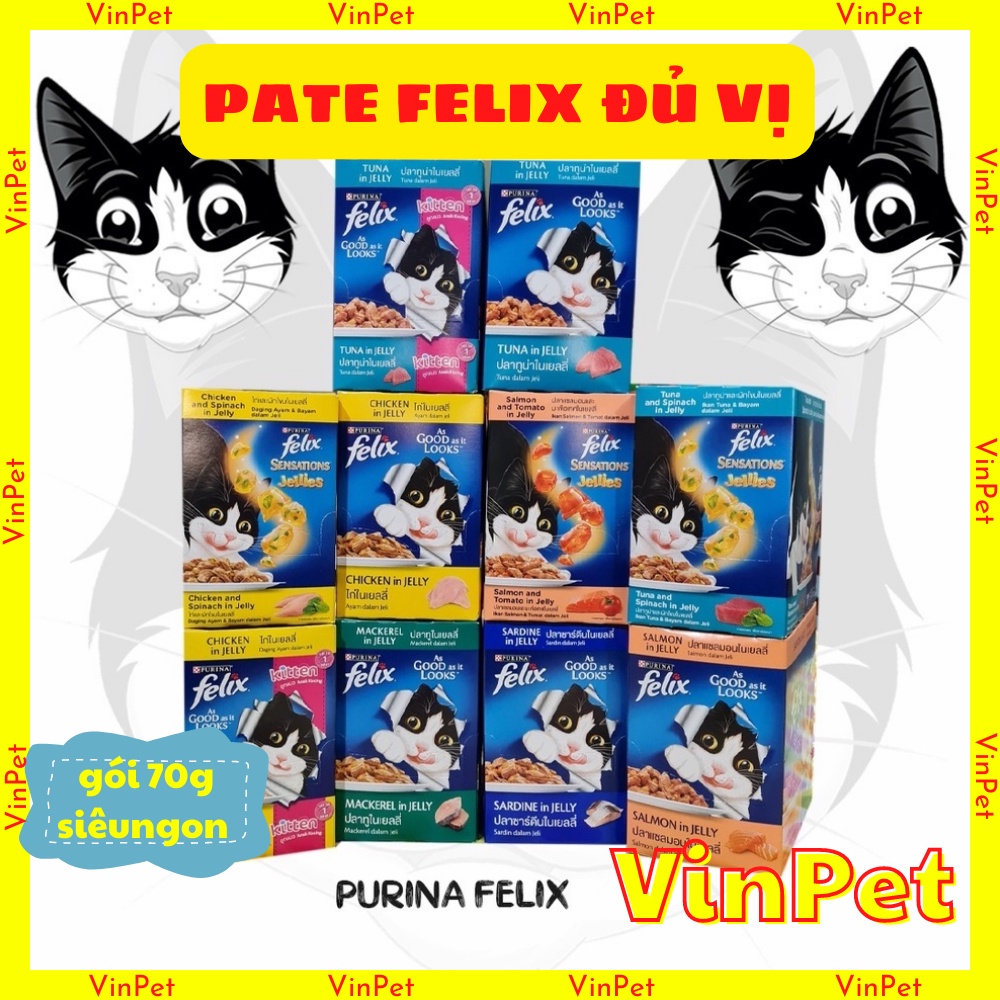Pate Felix cao cấp cho Mèo mọi lứa tuổi từ cá Hồi, cá Ngừ, thịt Gà và ...