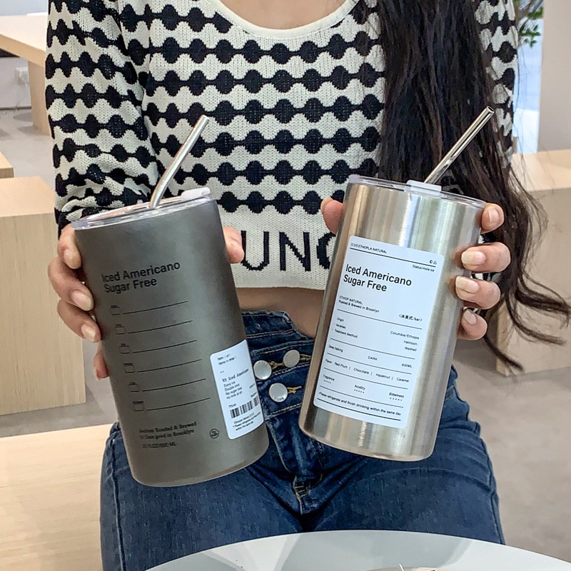 Ly giữ nhiệt iced americano inox 304 cao cấp không gỉ, cốc uống nước giữ nhiệt có ống hút tiện ...