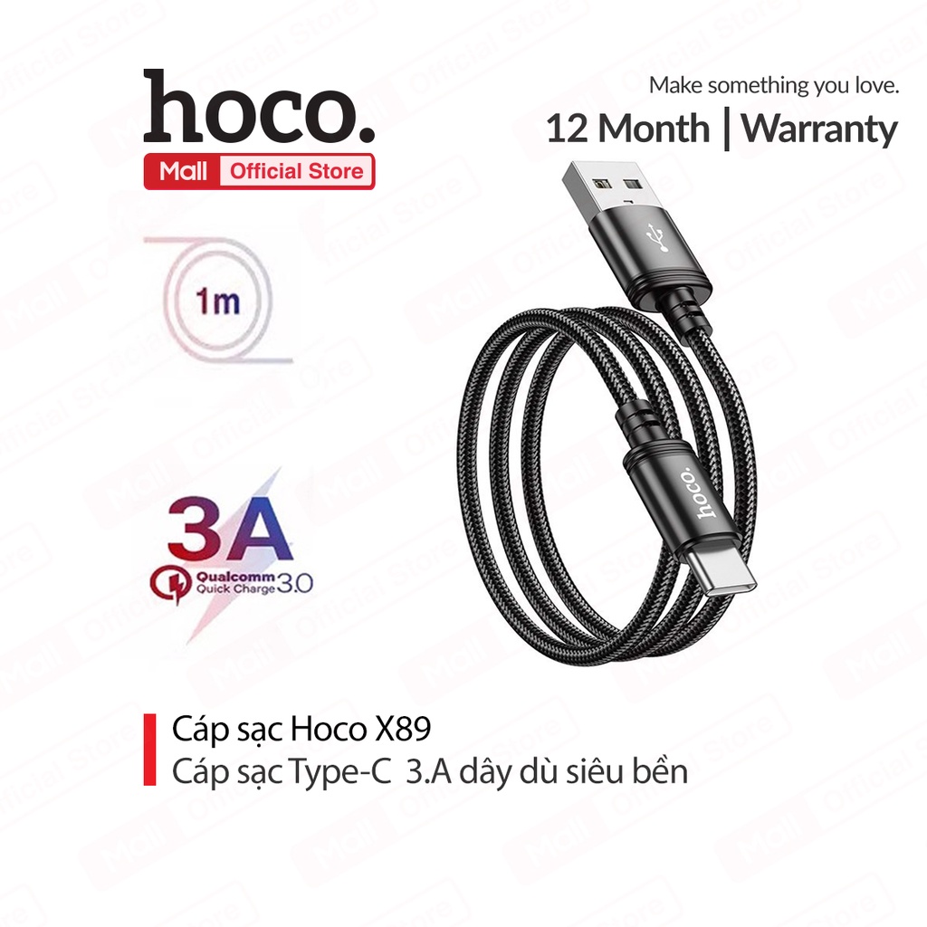 Cáp sạc Hoco X89 Type-C sạc nhanh 3A đầu sạc chống gãy gập dài 1M ...