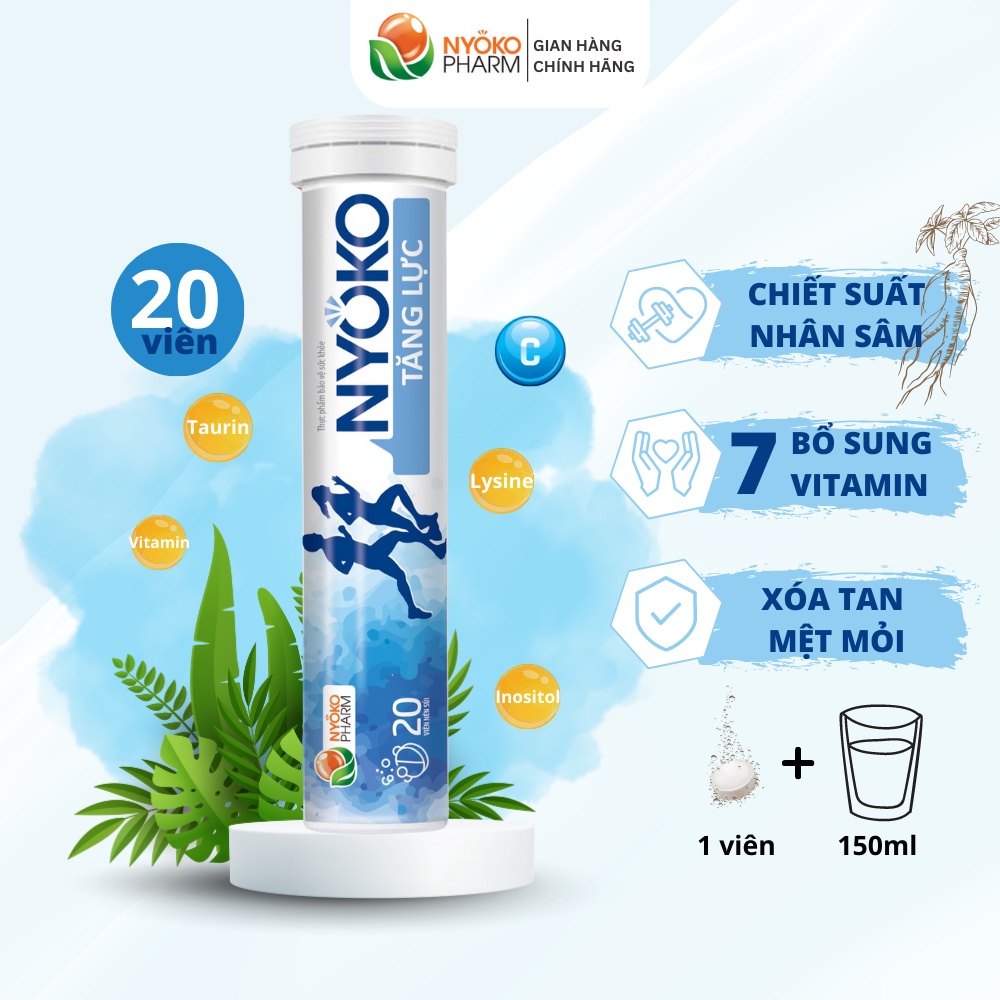Viên sủi vitamin Tăng lực NYOKO hỗ trợ tăng cường sức khỏe, nâng cao đề kháng, hộp 1 lọ 20 viên ...