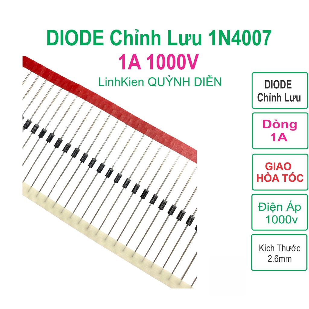Sec 100 Diode dây 1N4007 - Diot chỉnh lưu 1A 1000v - linh kiện điện tử QUỲNH DIỄN | Shopee Việt Nam