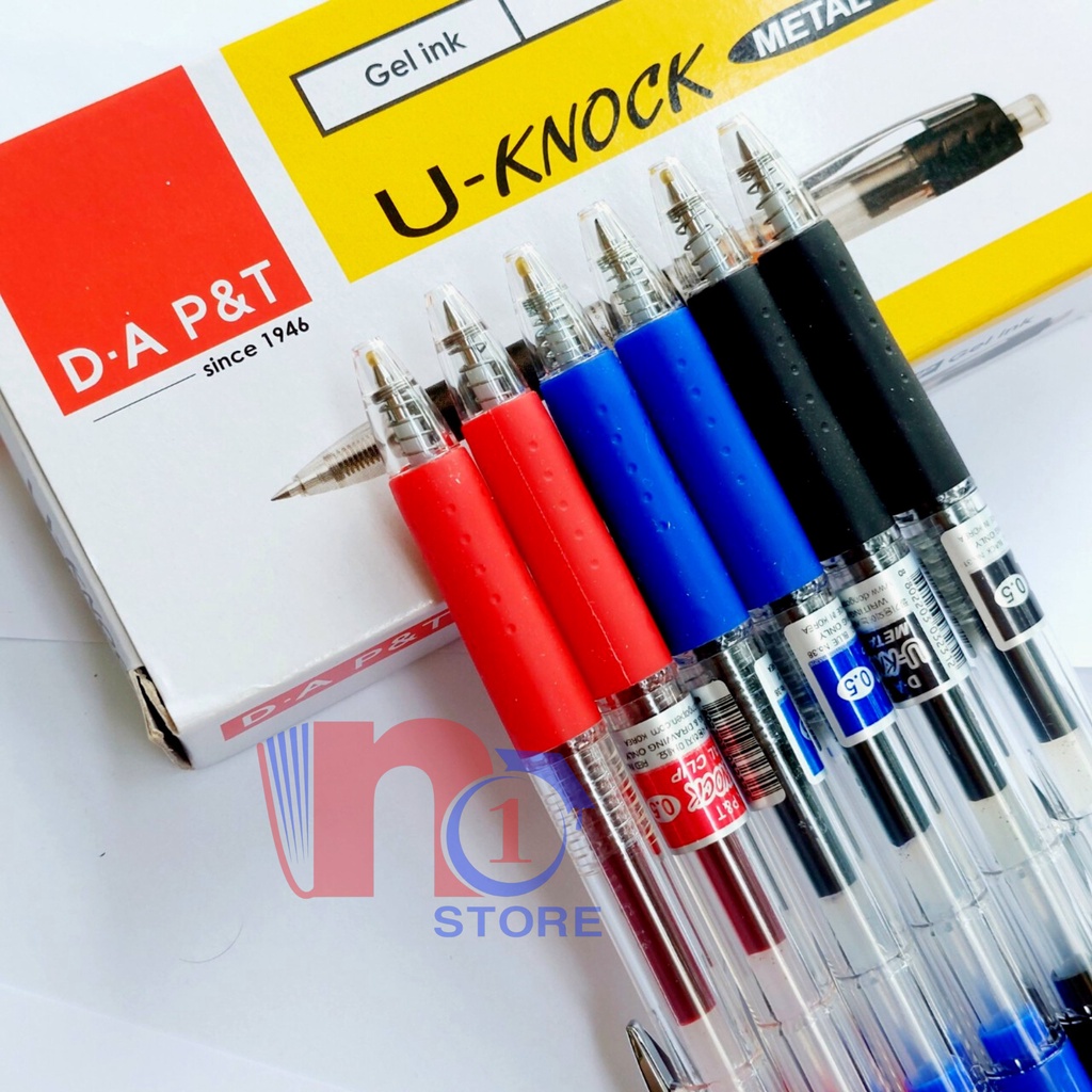 Hộp 12 Cây Viết Bi Mực Gel U-Knock 0.5mm Dạng Bấm ( Xanh, Đỏ, Đen ) - Văn Phòng Phẩm No.1 ...