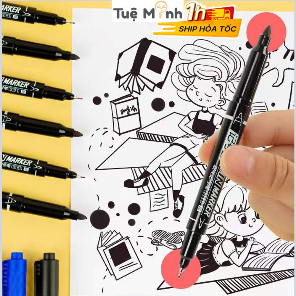 Bút Marker 2 đầu kèm đi nét line, bút viết, vẽ sketch linh hoạt Aihao ...