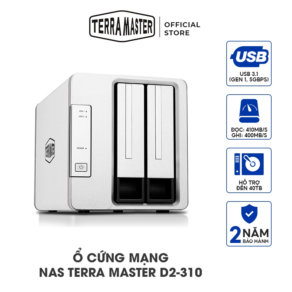 Thiết bị lưu trữ DAS Terra Master D2-310 USB 3.1 Type-C - 2 khay ổ cứng ...