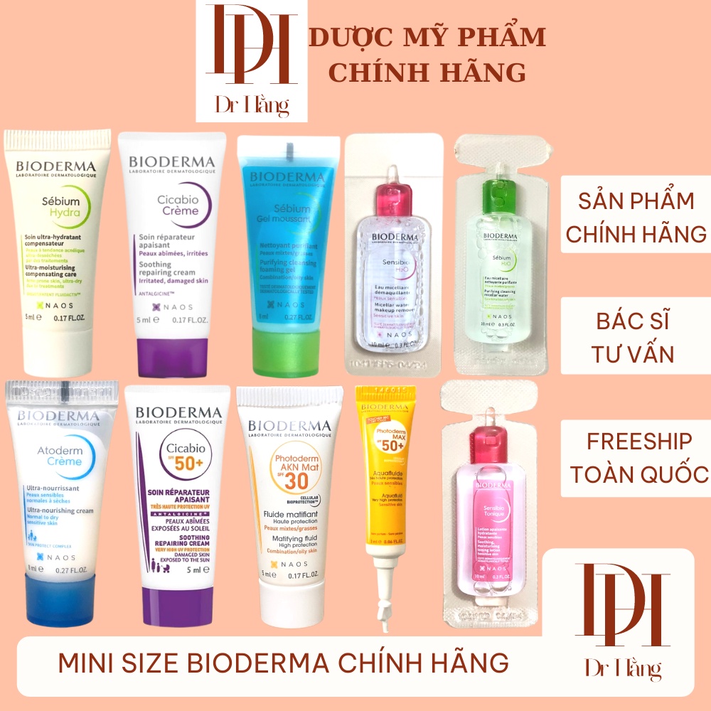 Mini size bioderma các dòng dưỡng ẩm , kem phục hồi, chống nắng ...