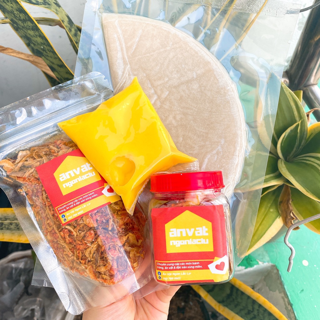 (CÓ BƠ) COMBO BÁNH TRÁNG MUỐI RUỐC HÀNH PHI (200G BÁNH TRÁNG + 100G ...