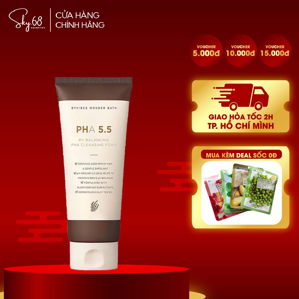 Sữa Rửa Mặt Tẩy Tế Bào Chết Byvibes Wonder Bath PHA 5.5 PH Balancing PHA Cleansing Foam 130ml ...