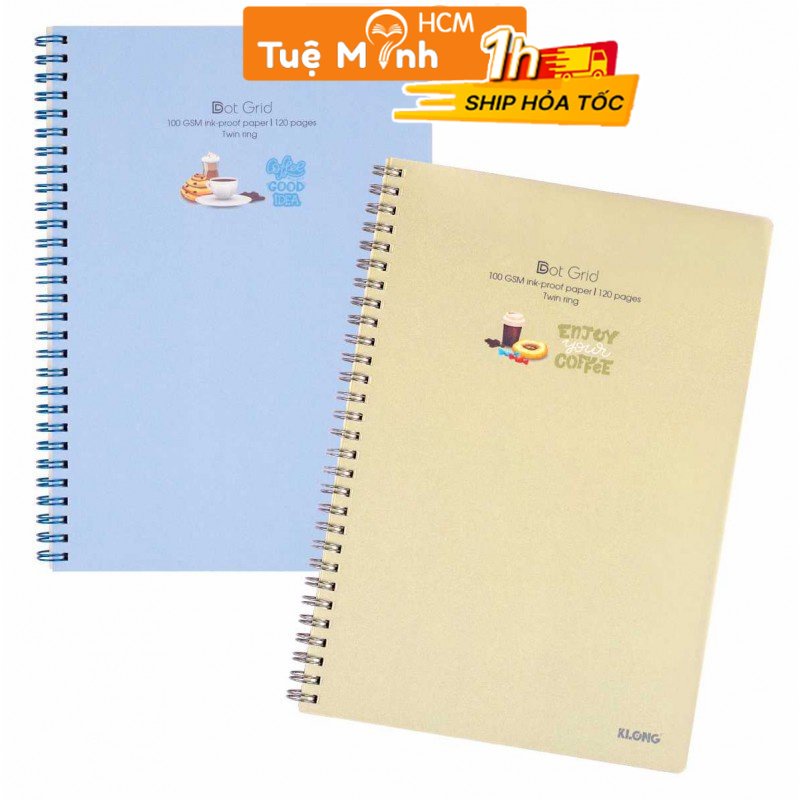 Vở Klong B5 120 trang VPPTUEMINH Dot gird MS 578 bìa nhựa gáy lò xo kép, cuốn tập sổ Klong ruột ...