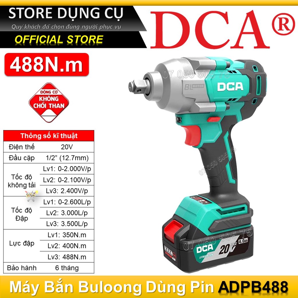 20V Máy bắn bulong dùng pin DCA ADPB488 | Máy siết bu lông động cơ không chổi than 488N.m ...