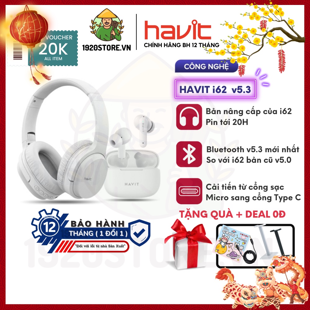 [Special] Bộ Tai Nghe Bluetooth Headphone HAVIT i62 + TW967 BT 5.1 Thiết Kế Công Thái Học ...